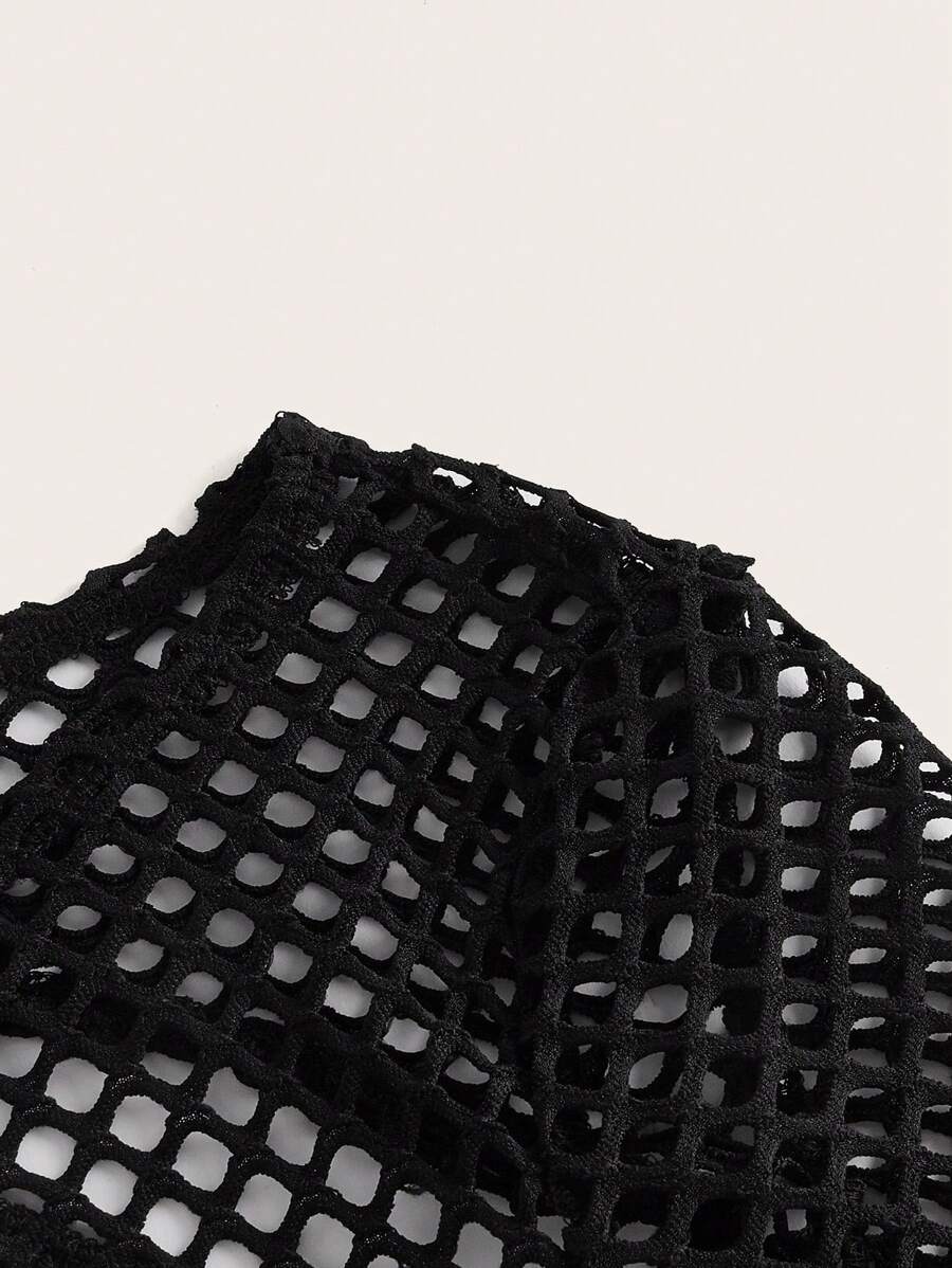 SHEIN X Breakaway SHEIN ICON Solid Fishnet Super Crop Black Top | SHEIN USA