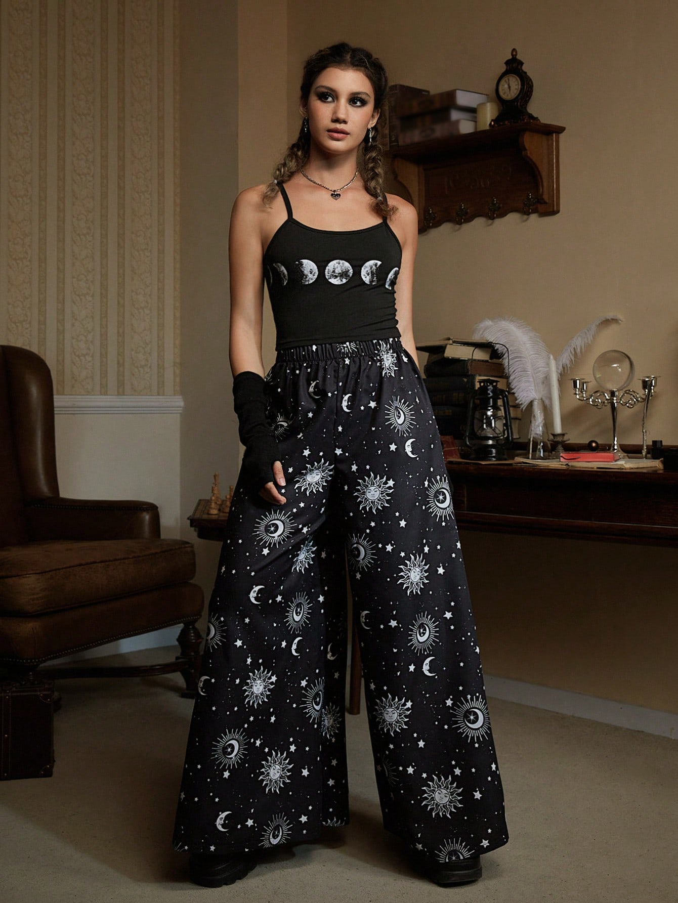 Academia Moon Print Cami Top | SHEIN UK