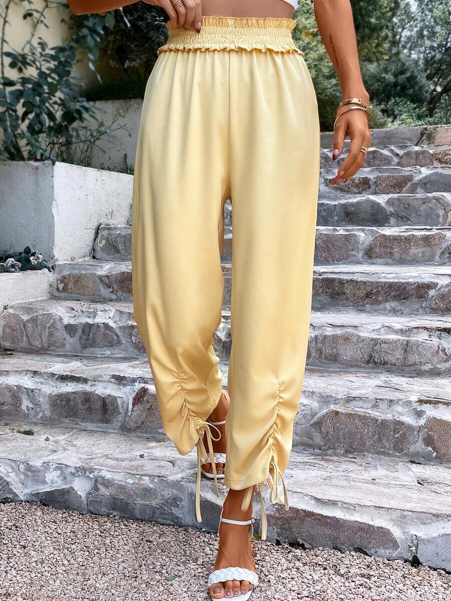 SHEIN VCAY Paperbag Waist Drawstring Hem Pants | SHEIN USA