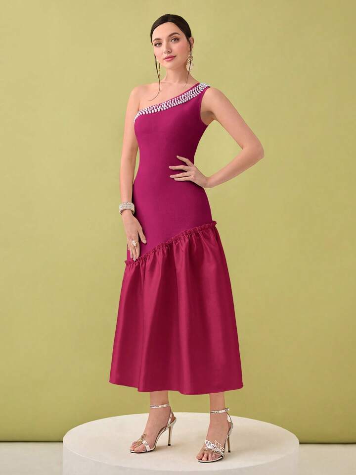 SHEIN Modely One Shoulder Ruffle Hem Dress Without Belt | SHEIN UK