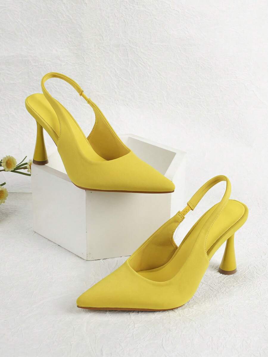 Fashion Yellow Pumps For Women, Stitch Detail Point Toe Pyramid Heeled ...
