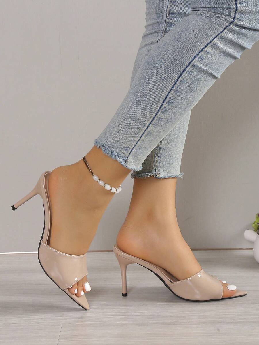 Women Minimalist Mule Sandals, Stiletto Heeled Elegant Sandals Apricot ...