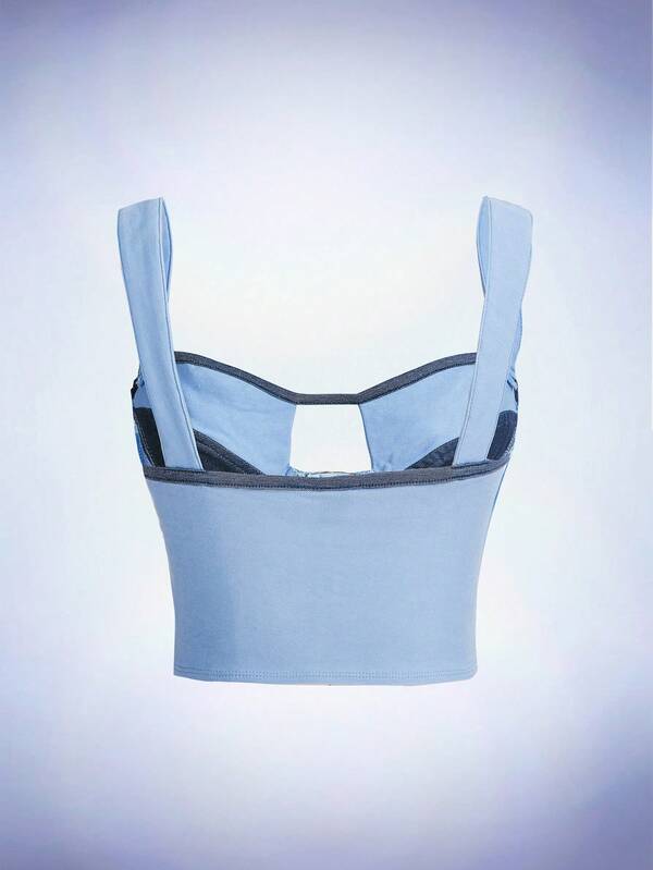 SHEIN ICON Embroidery Floral Pattern Cutout Zipper Front Wide Straps ...