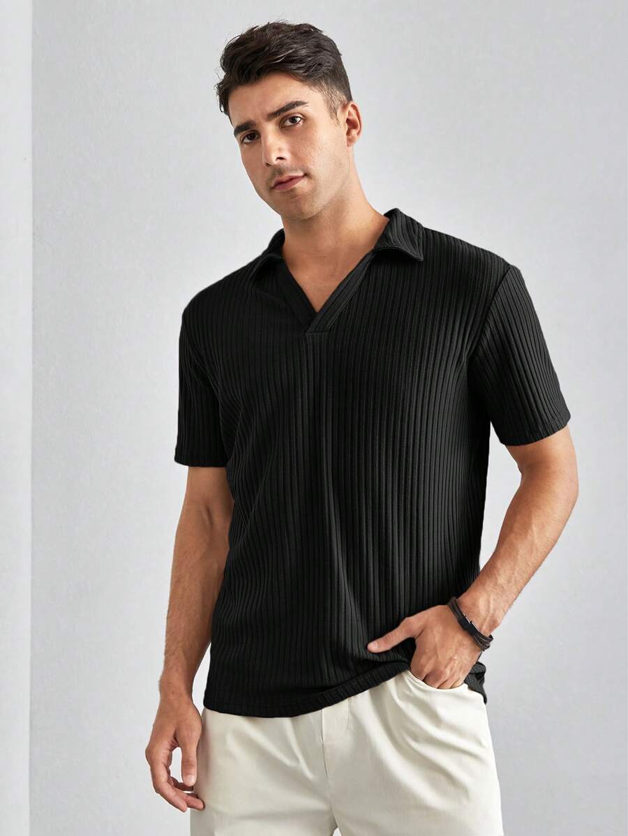 Manfinity ModaGents Men Solid Ribbed Knit Polo Shirt | SHEIN USA