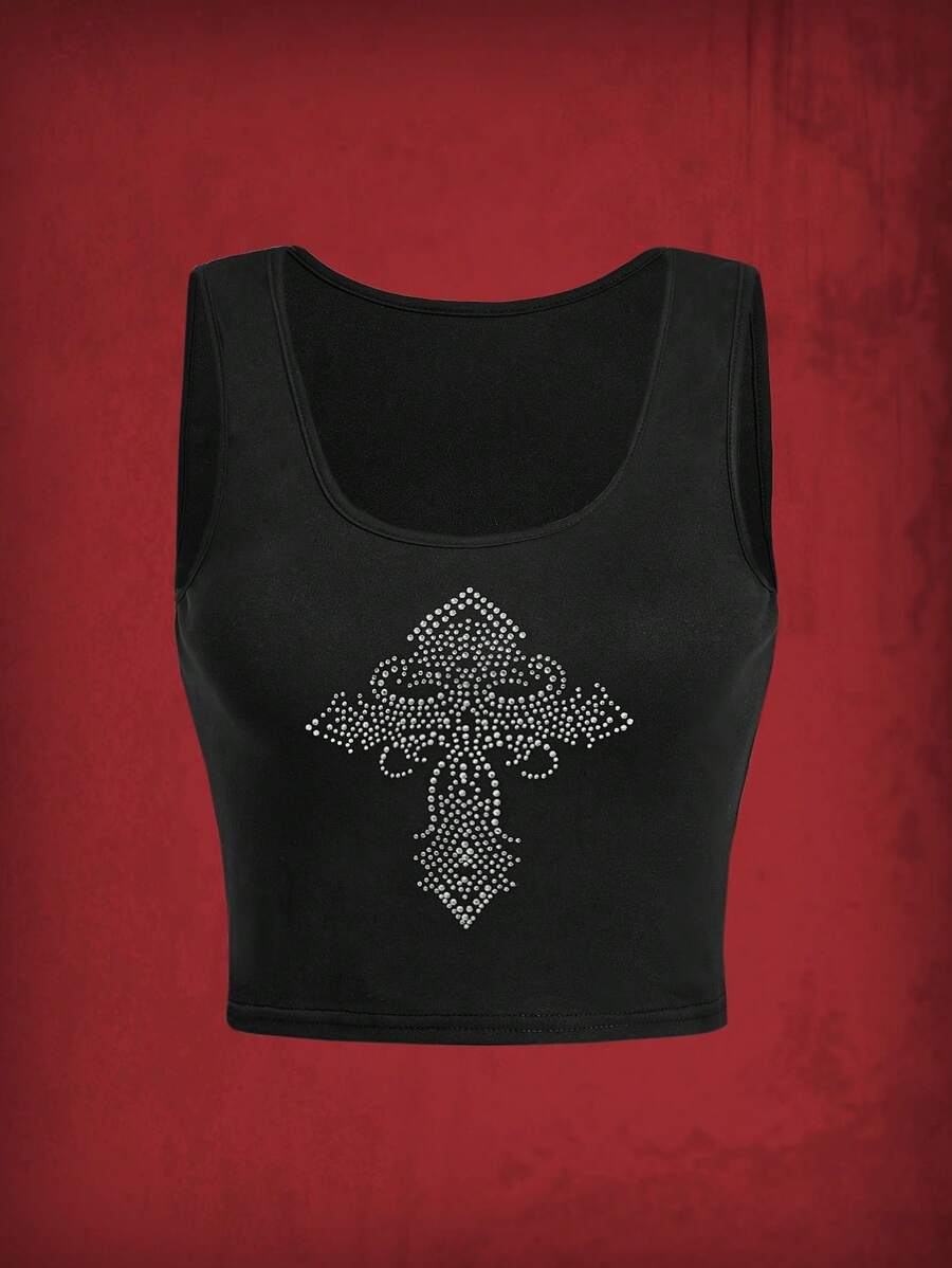 ROMWE Goth Cross Rhinestone Tank Top | SHEIN USA