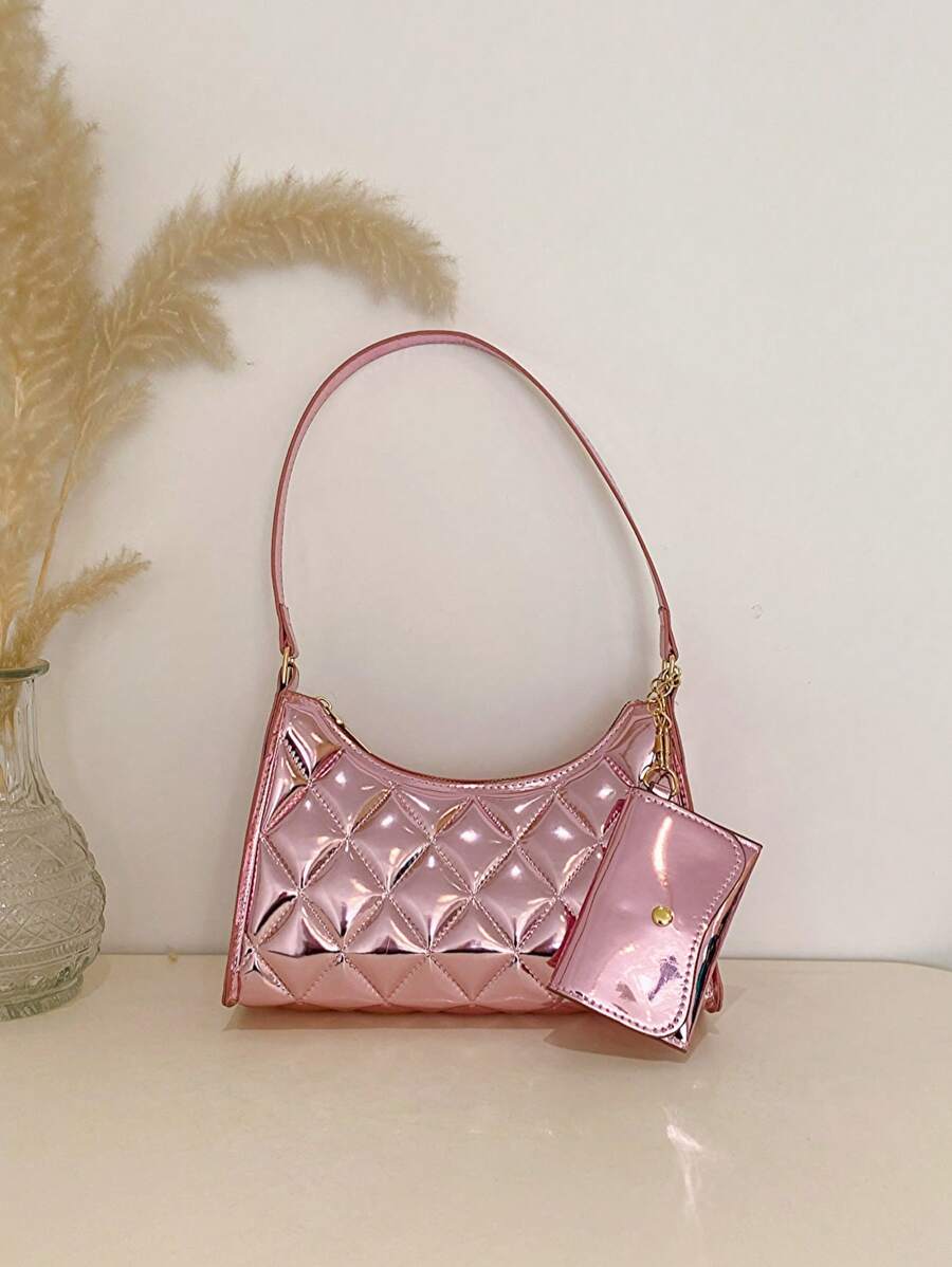 Metallic Quilted Detail Bag With Coin Purse | SHEIN USA
