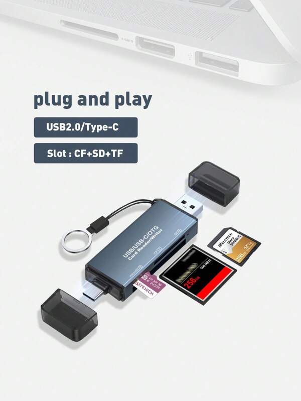 1pc 3 In 1 Card Reader High Speed TF/SD/CF Card Slot USB/Type C Port ...