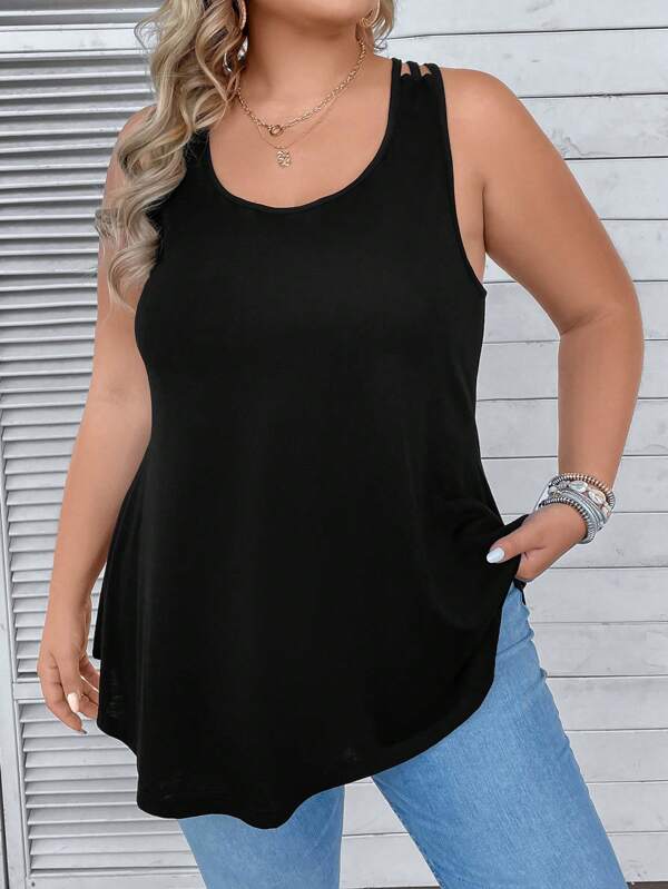 SHEIN LUNE Plus Solid Curved Hem Tank Top | SHEIN USA