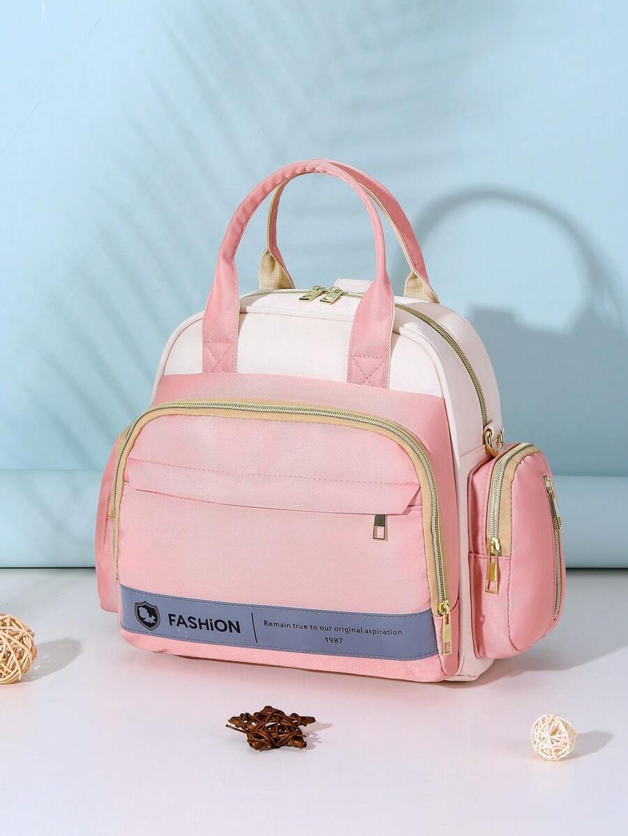 Baby Color Block Large Capacity Polyester Zipper Diaper Bag | SHEIN USA
