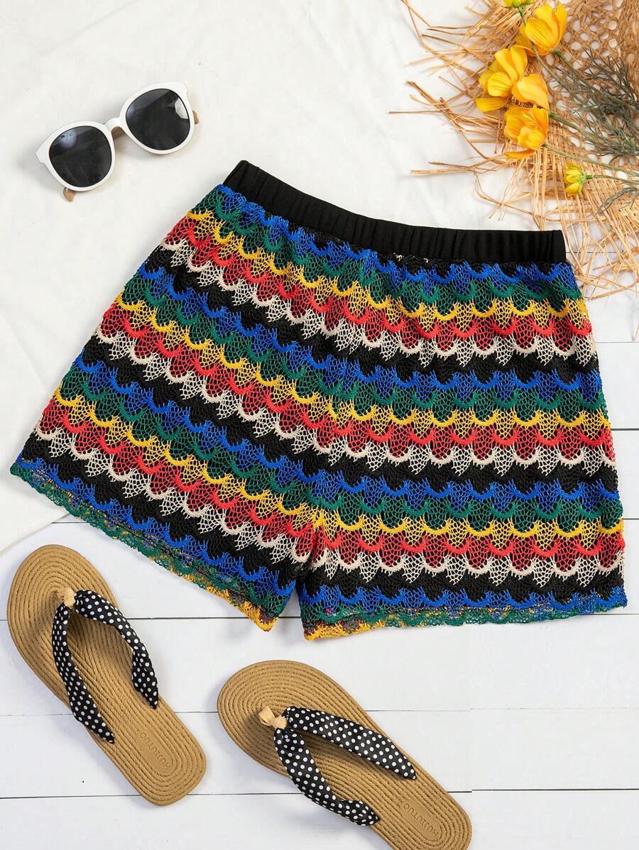 Soleia Colorblock Wave Pattern Wide Leg Shorts | SHEIN USA