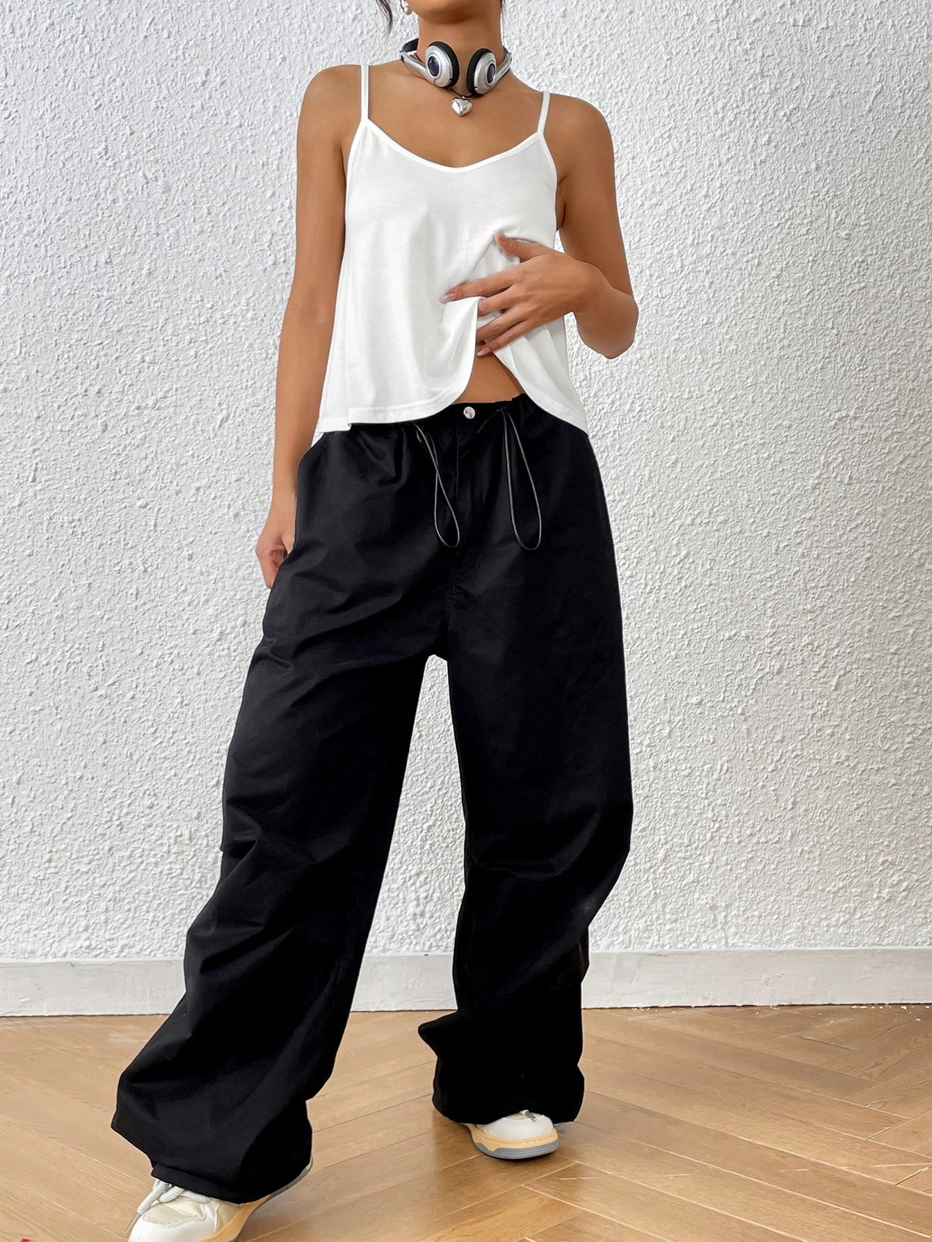 SHEIN EZwear Women's Summer Solid White Loose Casual V Neck Strappy ...