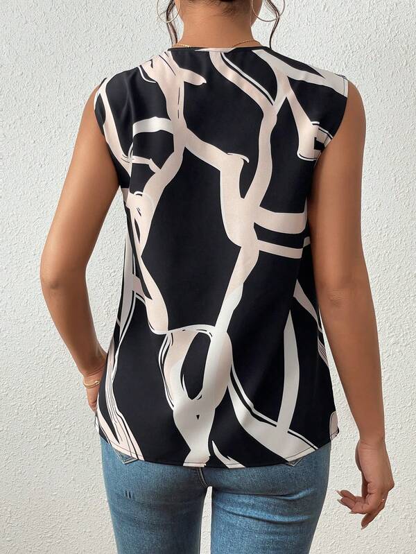 Shein Essnce Allover Print Fold Pleated Detail Blouse Shein Usa