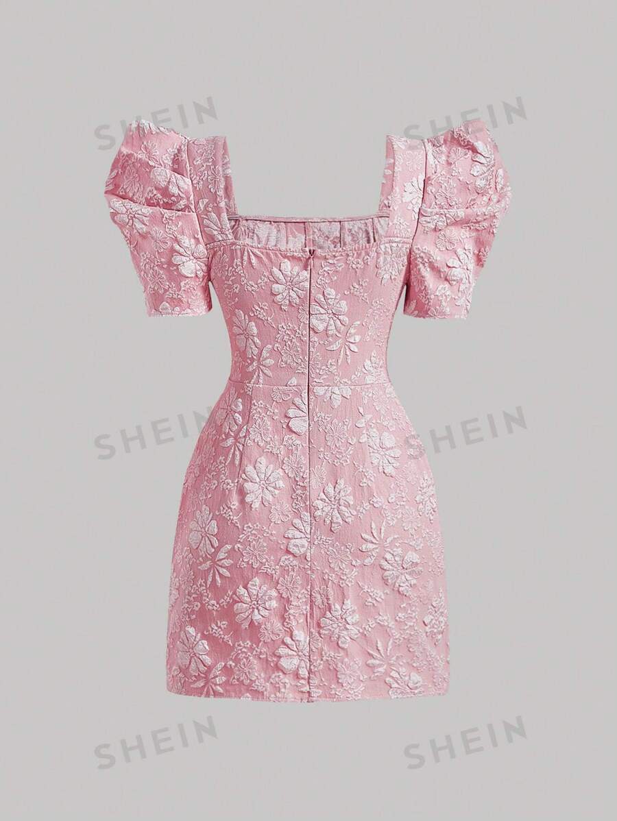 SHEIN MOD Vestido Rosa De Noche Con Diseño Floral Jacquard, Mangas ...