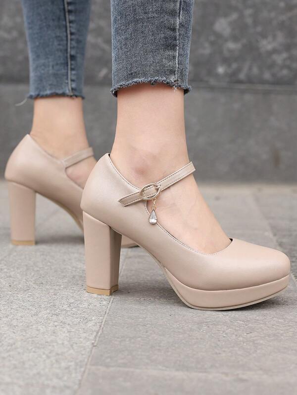 Women Minimalist Mary Jane Pumps, Chunky Heeled Elegant Pumps Khaki ...