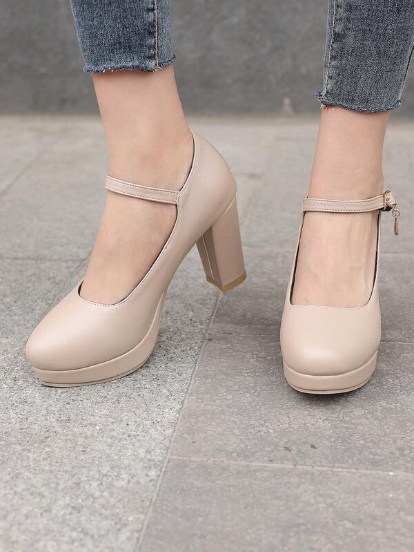 Women Minimalist Mary Jane Pumps, Chunky Heeled Elegant Pumps Khaki ...