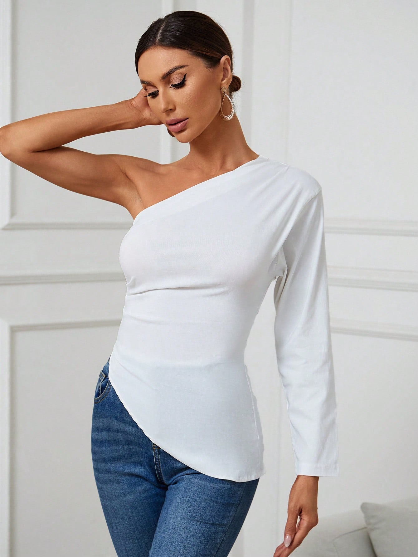 Shein Privé One Shoulder Asymmetrical Hem Blouse Shein Usa