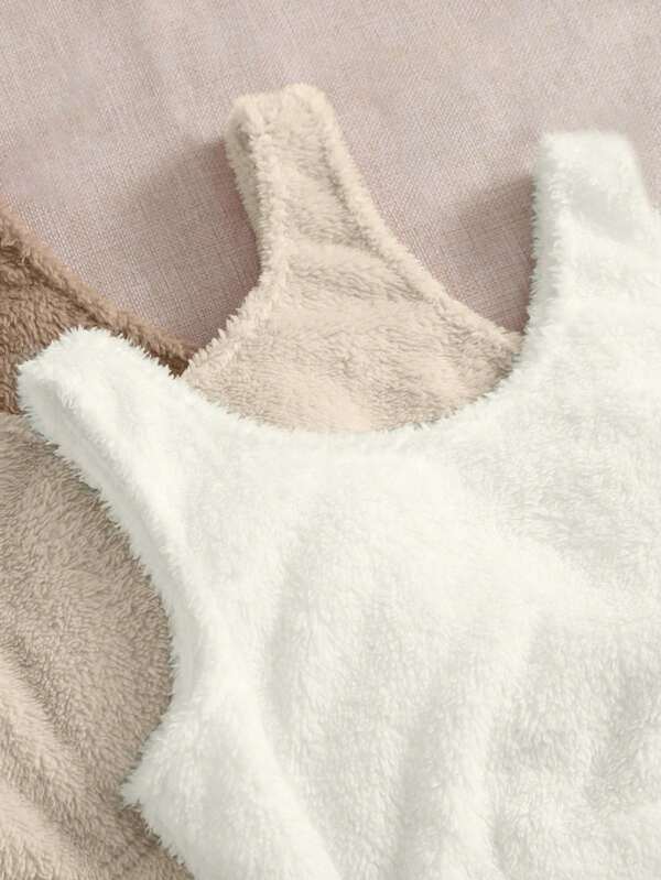 3pcs Solid Flannel Tank Top & 3pcs Shorts Lounge Set | SHEIN UK