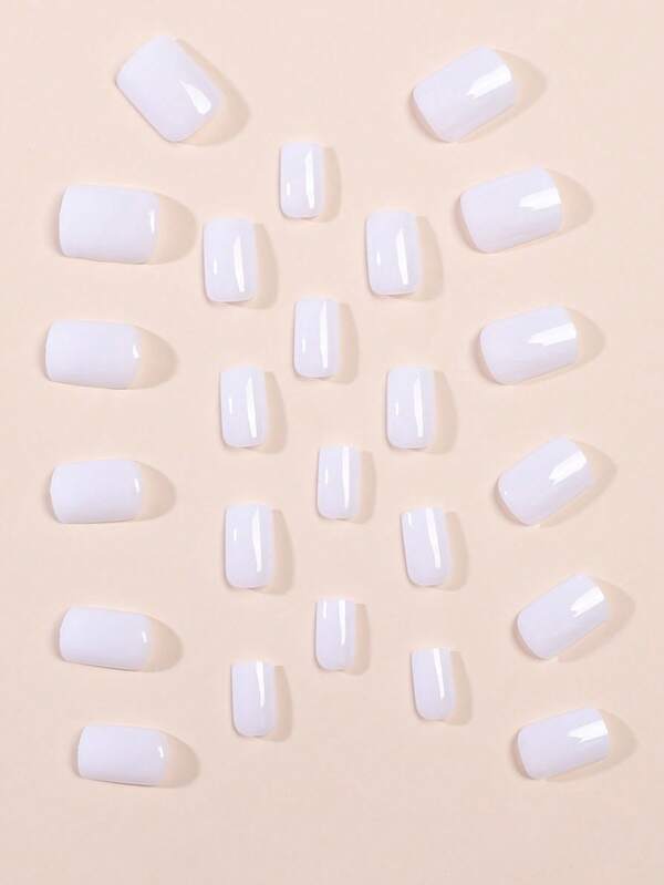 24pcs Short Oval Shape White False Nails With 1pc Jelly Glue And 1pc ...