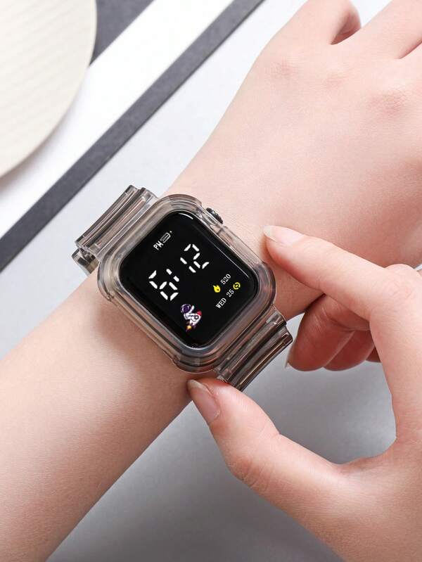 Niños Reloj digital cuadrado esfera con tira transparente | Moda de ...