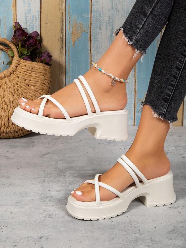 Women Criss Cross Sandals, Elegant White Platform Slide Sandals For ...