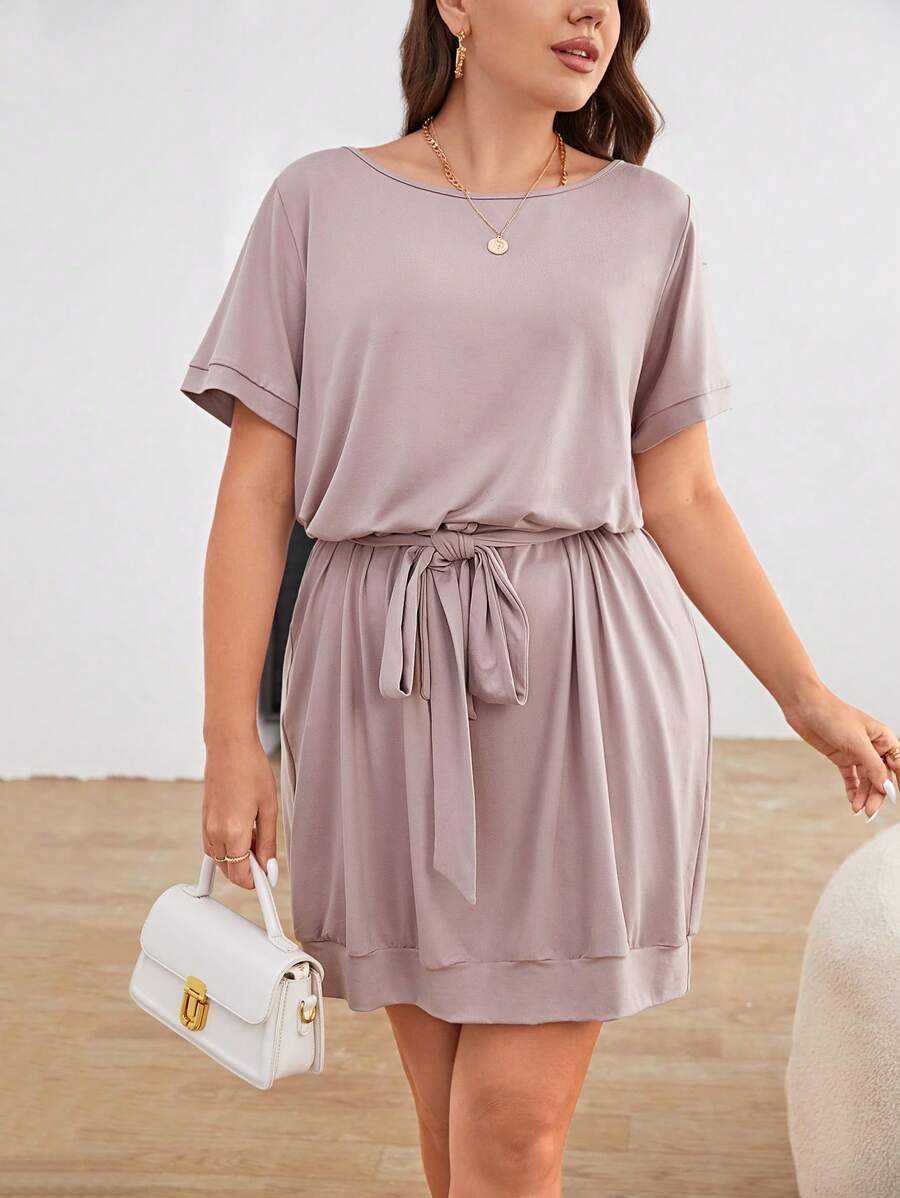 Luneh Plus Solid Belted Dress | SHEIN USA