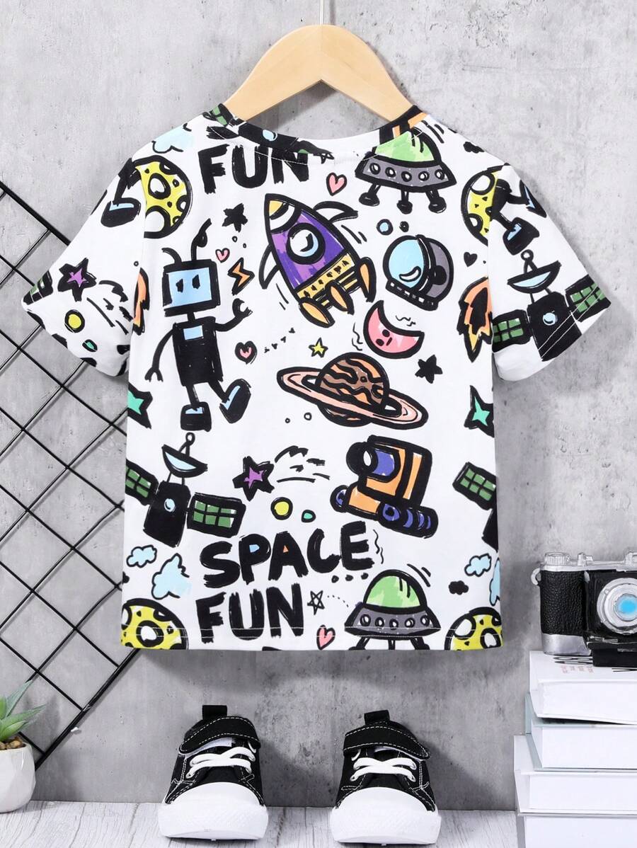 SHEIN Young Boy Cute Funny Cartoon Space Starry Sky Aerospace Letter ...