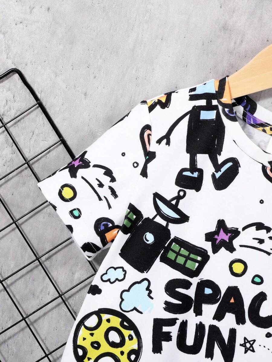 SHEIN Young Boy Cute Funny Cartoon Space Starry Sky Aerospace Letter ...