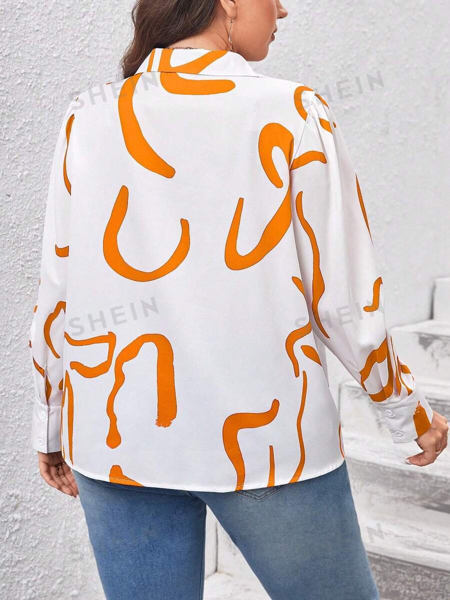 SHEIN Essnce Plus Graphic Print Button Front Shirt | SHEIN USA