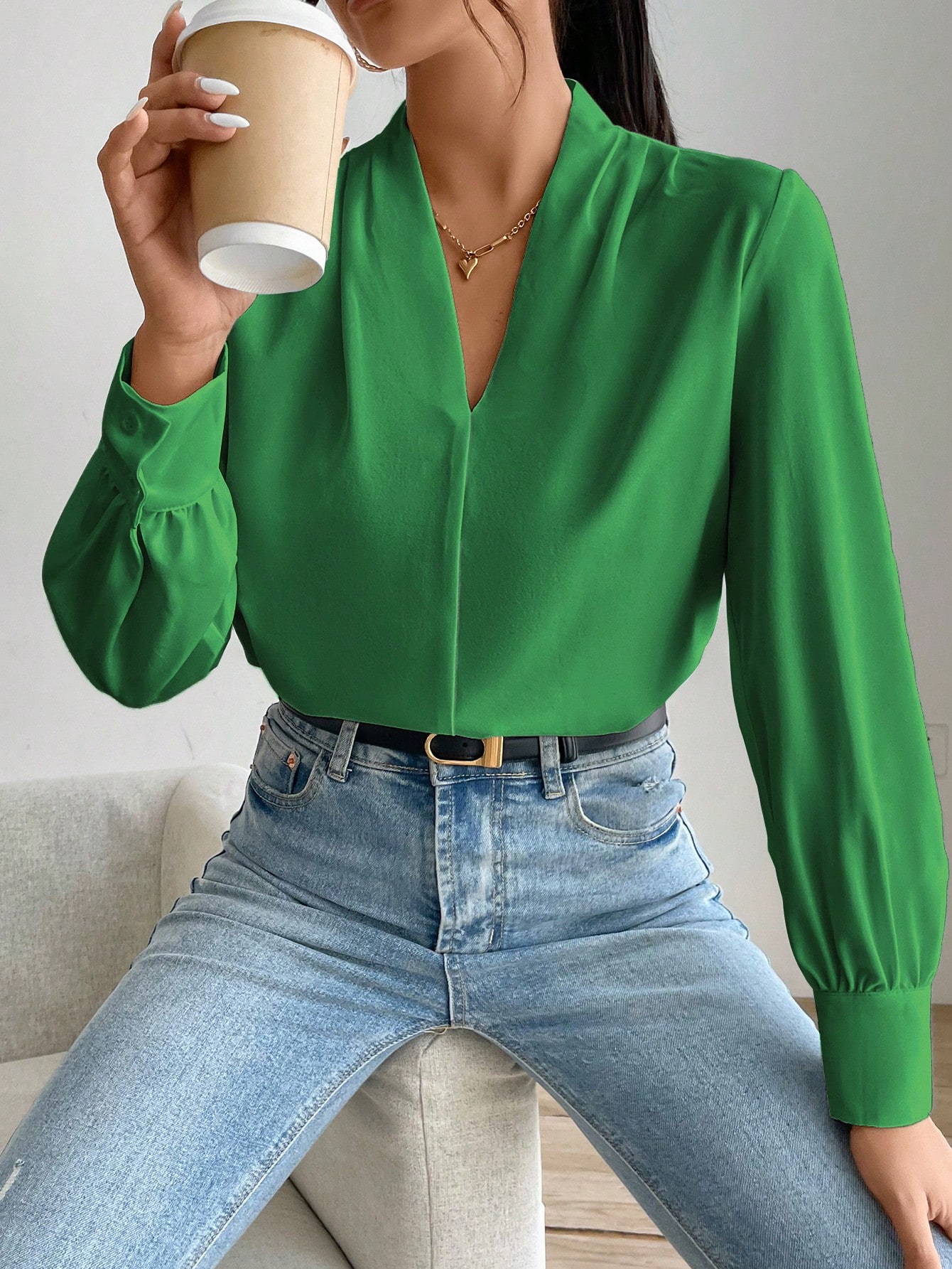 SHEIN Privé Blusas Dobrar plissado Manga da lanterna | SHEIN Brasil