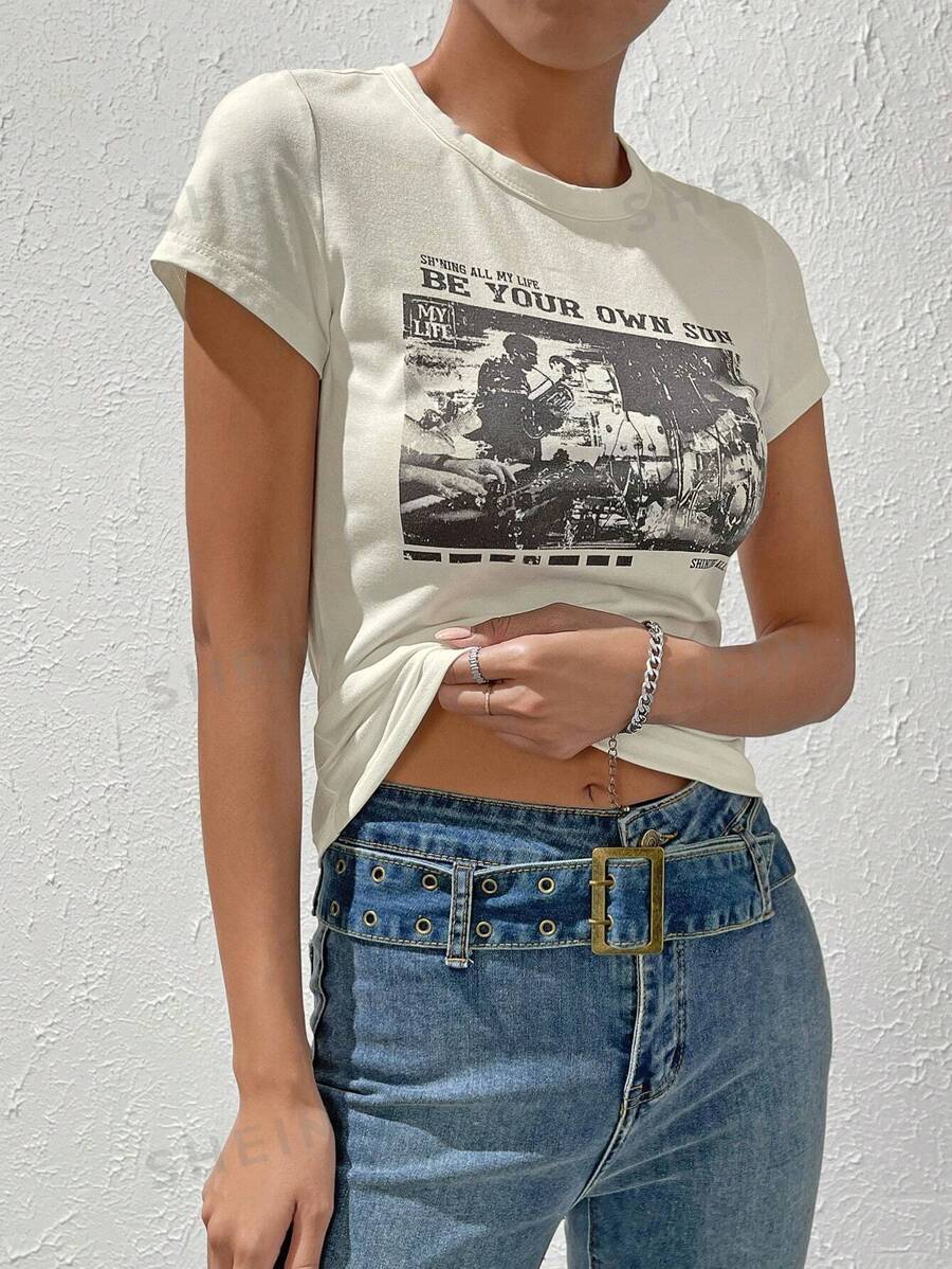 SHEIN EZwear Summer Outfits Y2K Slogan & Figure Graphic Tee | SHEIN USA