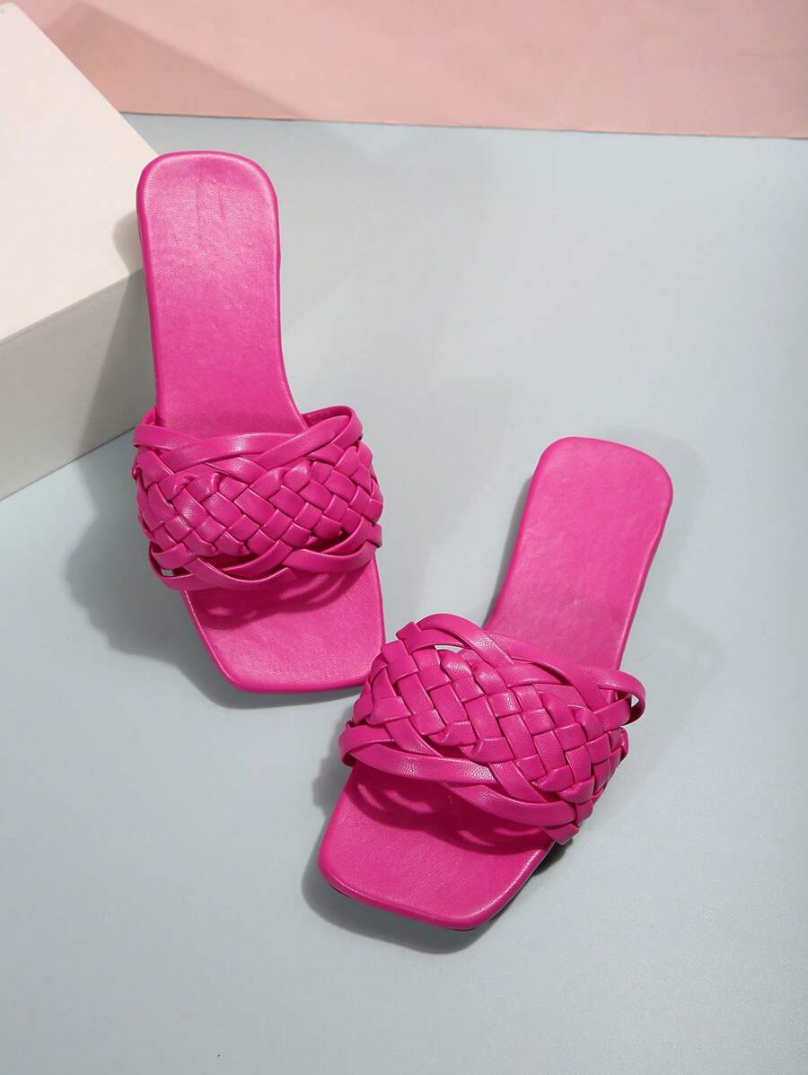 Vacation Hot Pink Sandals For Women Braided Detail Slide Sandals Shein Uk