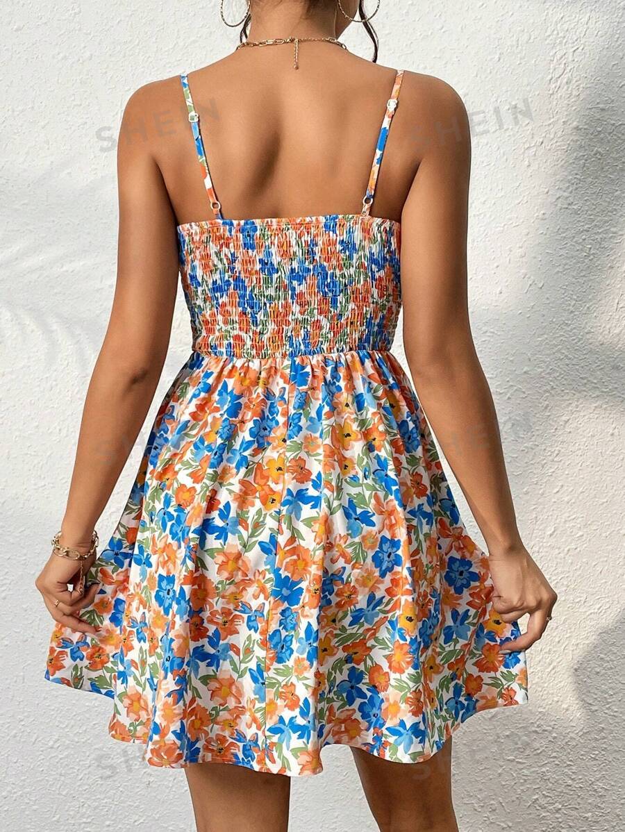 Shein Wywh Allover Floral Print Tie Front Cami Dress Shein Usa