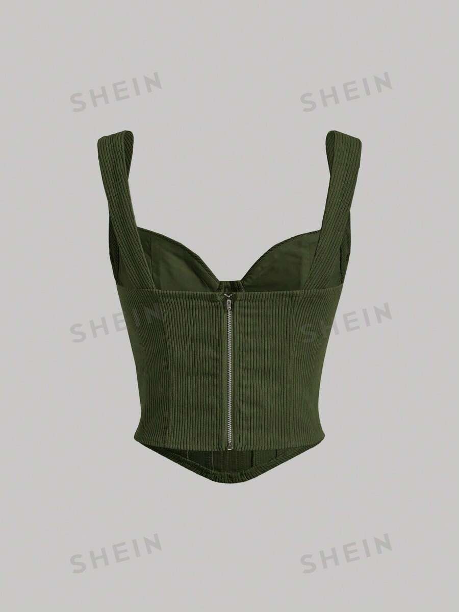 SHEIN MOD Zip Back Wide Straps Top Bustier Top | SHEIN UK