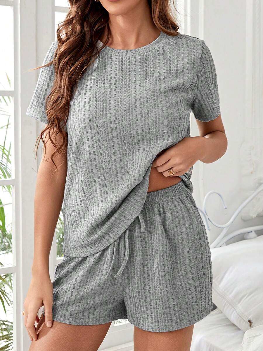 Solid Cable Knit Lounge Set | SHEIN USA