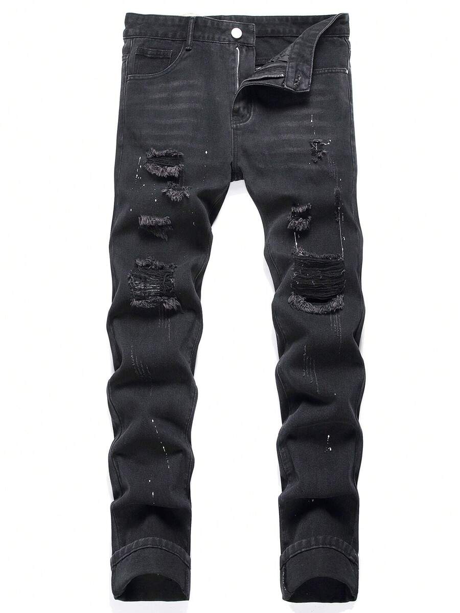 Men Splash Ink Print Ripped Frayed Cat Scratch Skinny Jeans | SHEIN EUR