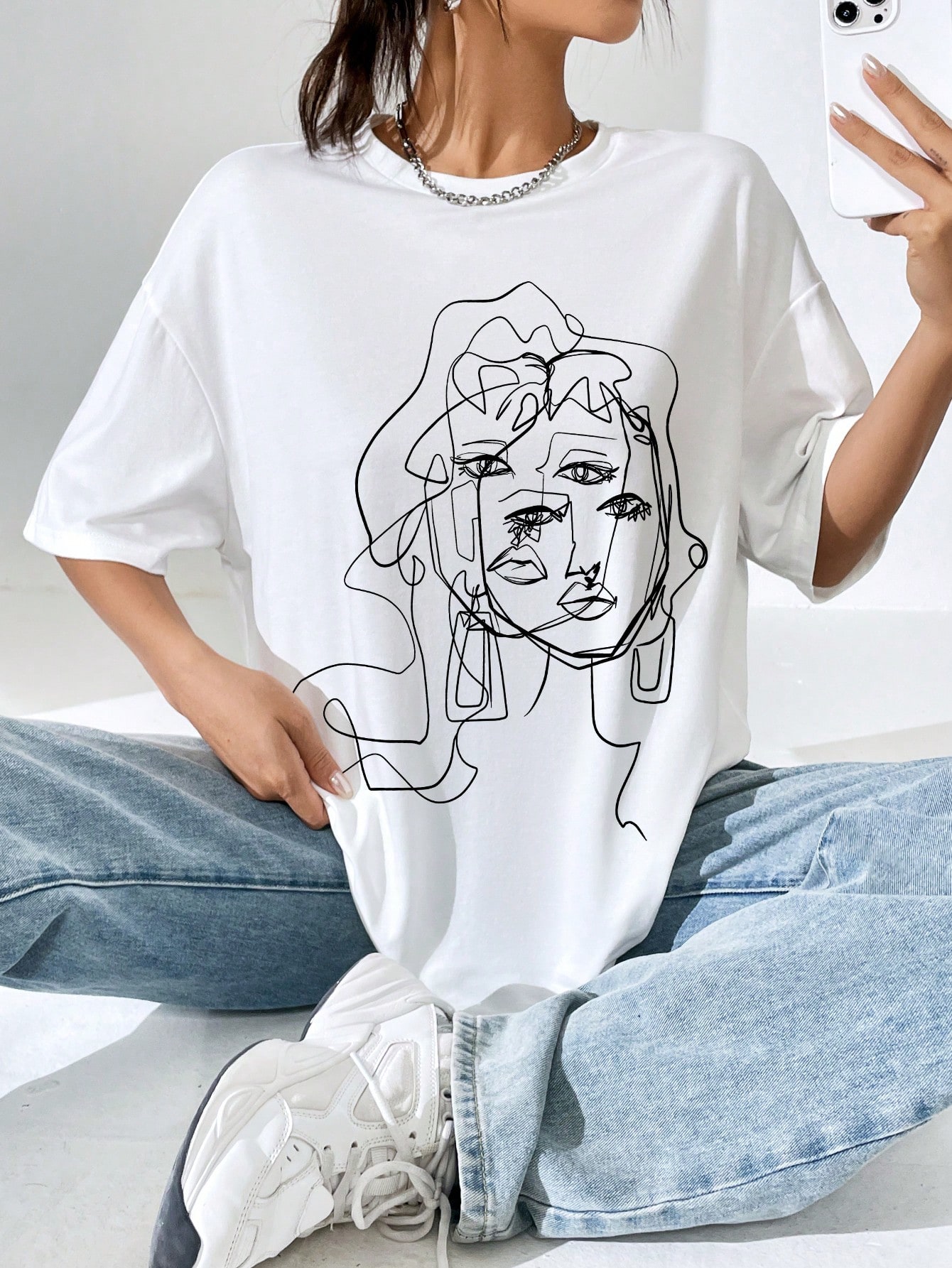 Shein Ezwear Figure Graphic Drop Shoulder Oversized Tee Shein Usa