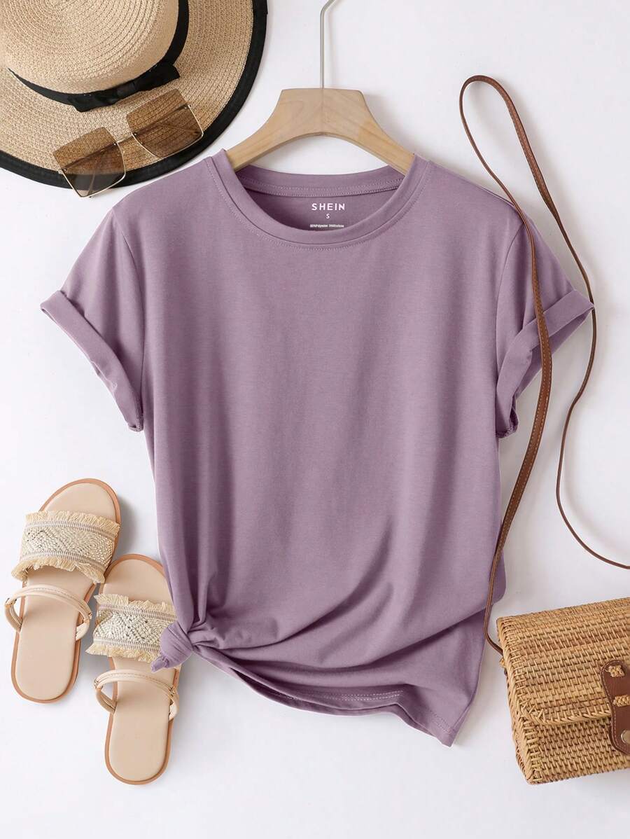 INAWLY Solid Round Neck Tee | SHEIN USA