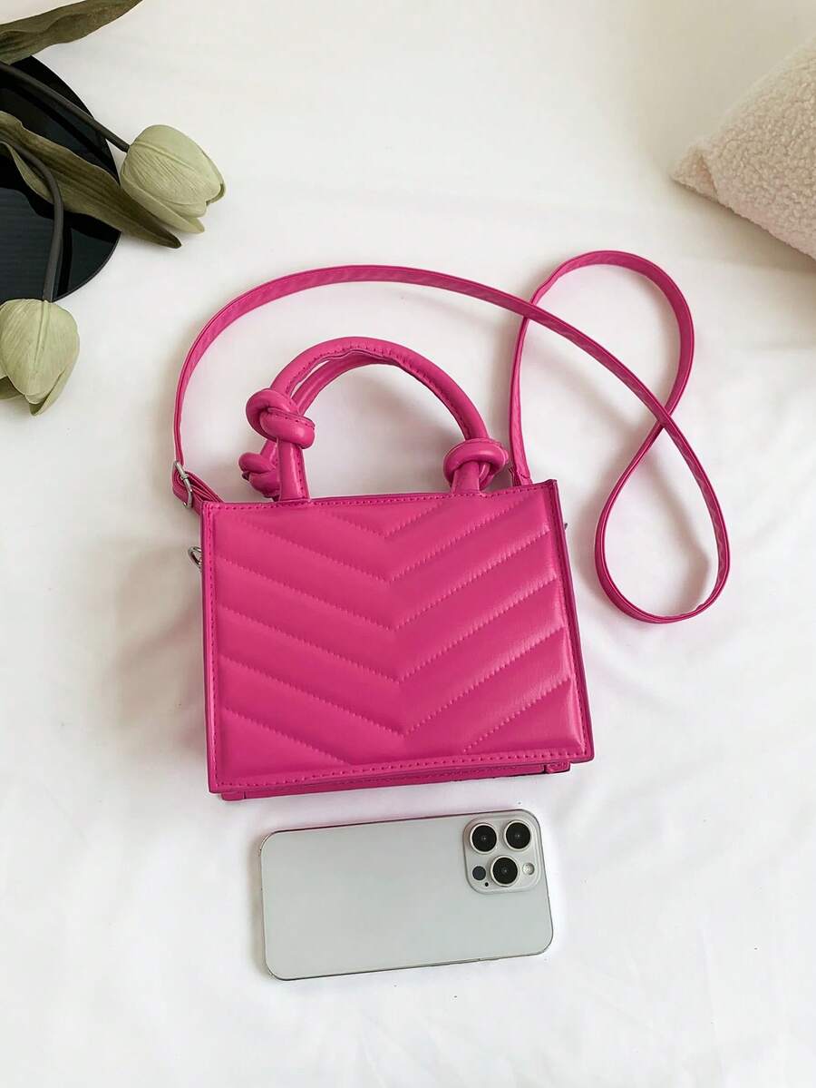 Mini Minimalist V-Shaped Quilted Design Double Handle Handheld Square ...