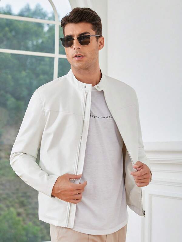 Manfinity Homme Hombres Cazadora Con Cremallera Cuero Pu Moda De