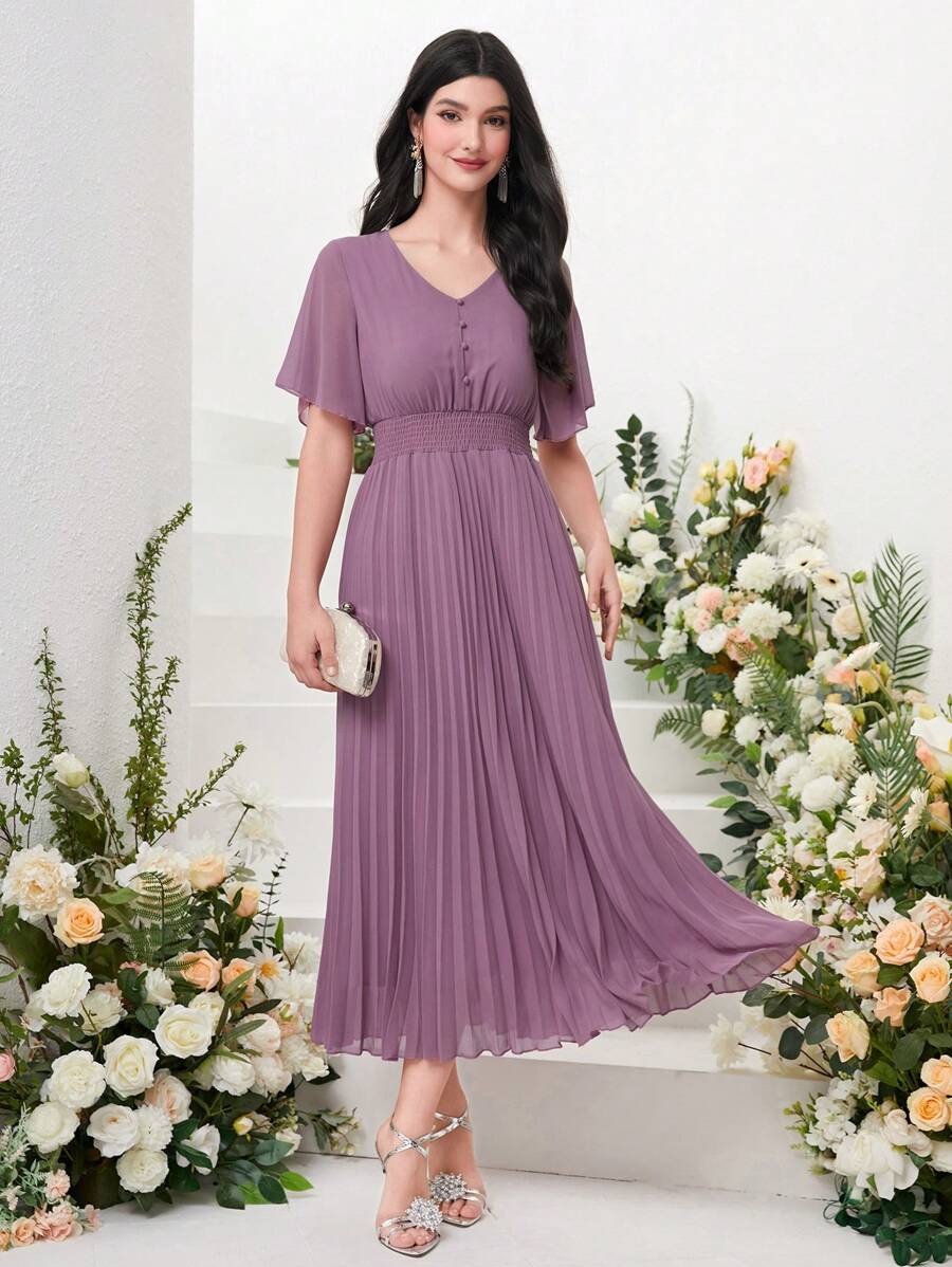 SHEIN Modely Ramadan فستان ماكسي للنساء بأكمام فراشة وأذيال مطوية ...