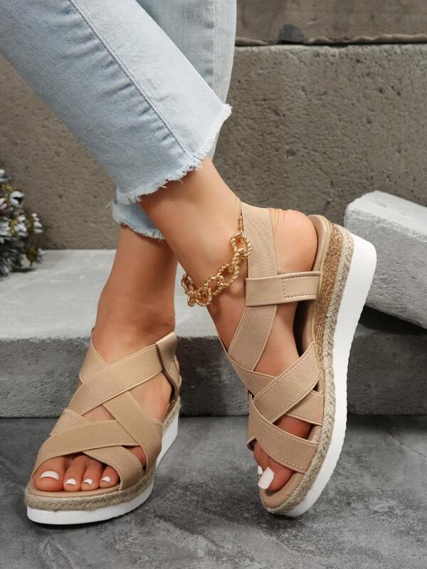 Women Criss Cross Espadrille Slingback Sandals Vacation Summer Elastic Wedge Sandals Shein Usa