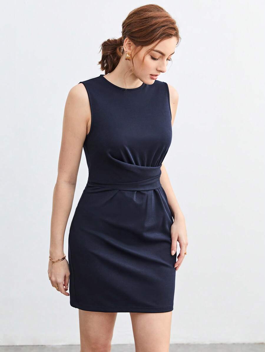 BizChic Ruched Front Zip Back Dress Workwear | SHEIN USA