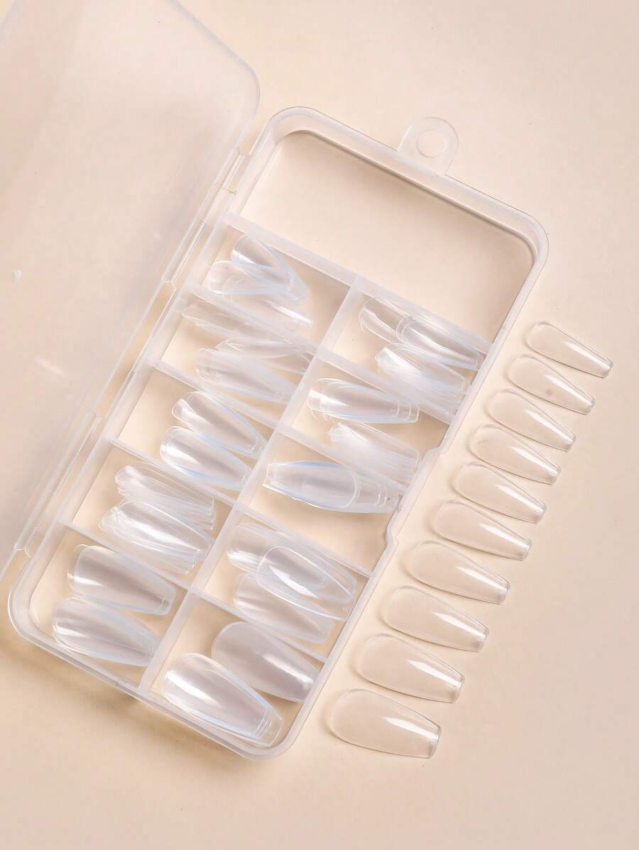 1box Clear Long Ballerina False Nails With 100pcs Press On Nails Nail ...