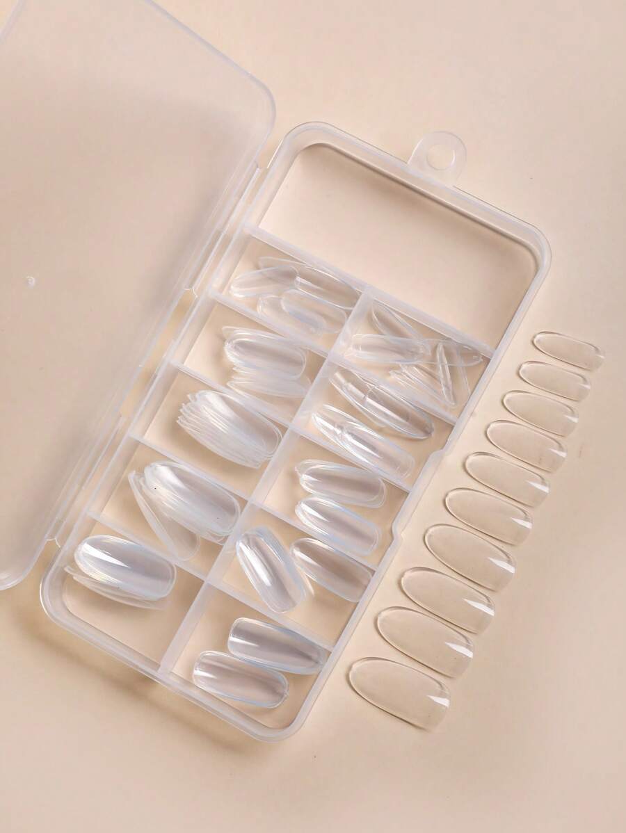 100 pièces Long Faux Ongles Arrondis Acrylique Transparent extension ...