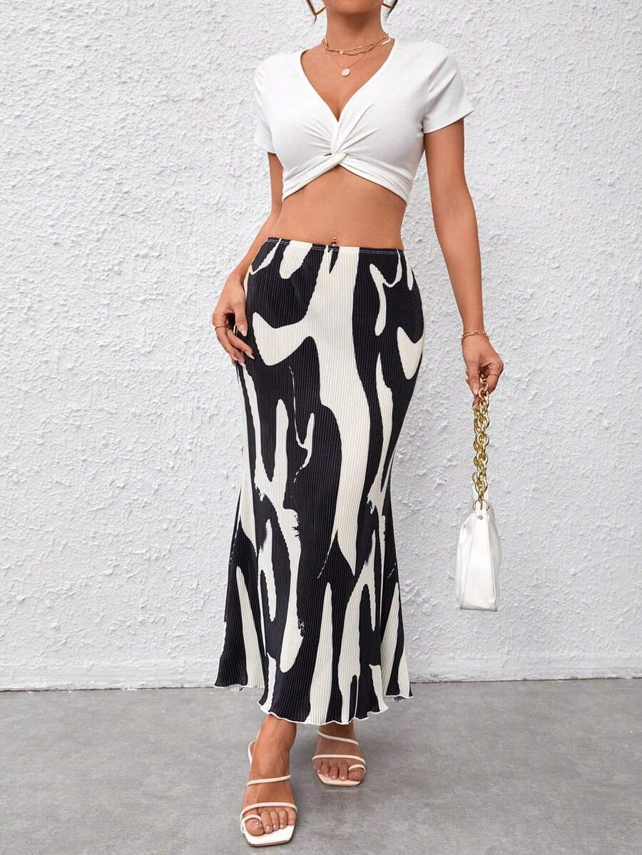 Firerie Allover Print Mermaid Hem Skirt | SHEIN USA