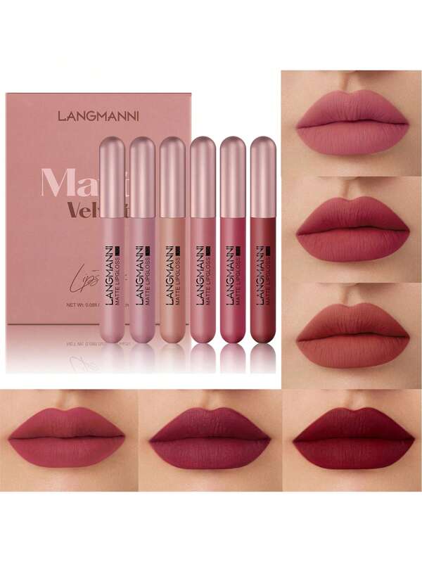 6-Color Velvet Matte Liquid Lipstick, Waterproof Long-wearing Lip Gloss ...