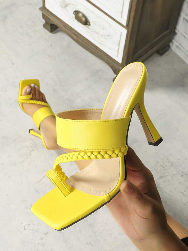Vacation Yellow Sandals For Women, Braided Detail Toe Ring Design ...