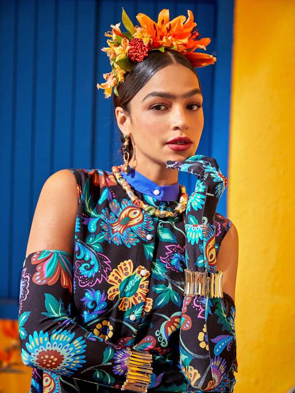 Frida Kahlo X SHEIN X Designer Pompi García Leggings con top con estampado floral bajo con ...