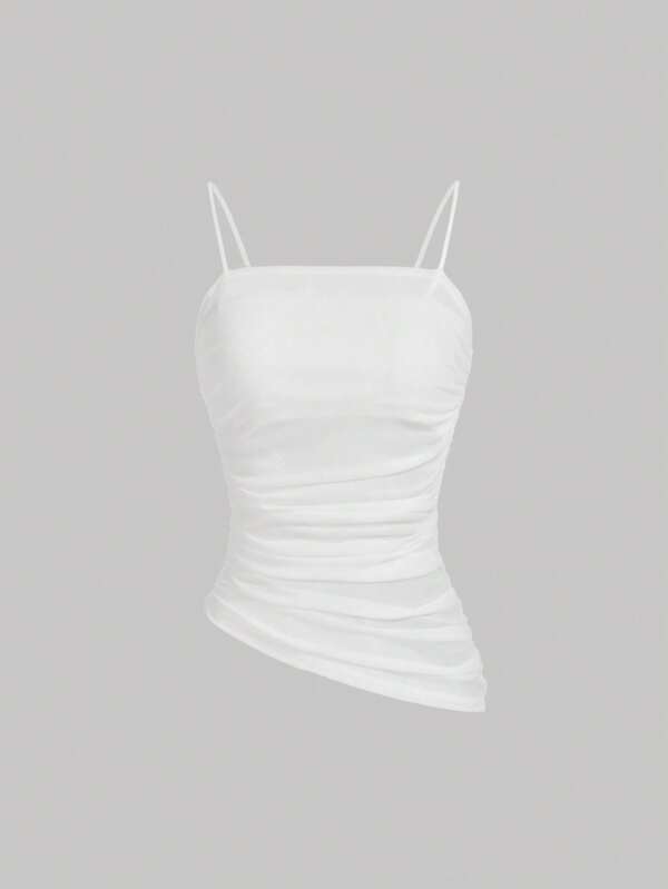 SHEIN MOD Solid Ruched Asymmetrical Hem Cami Top | SHEIN