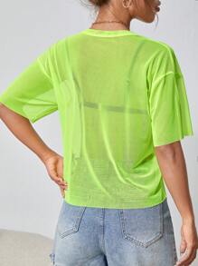 SHEIN PETITE Drop Shoulder Sheer Mesh Top Without Bra | SHEIN USA